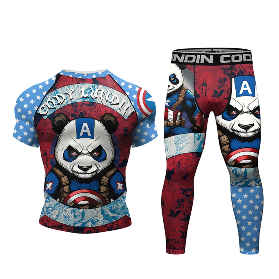 Captain America 'Panda' 2 Piece Short Sleeve Compression Rashguard Set ...